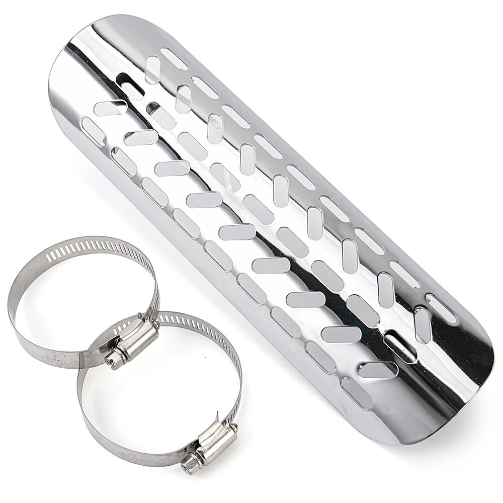 Глушитель выхлопной трубы мотоцикла, теплозащитный экран, защита пятки для Harley Davidson Honda Yamaha с диаметром выхлопной трубы 50-70 мм Серебряный, 4