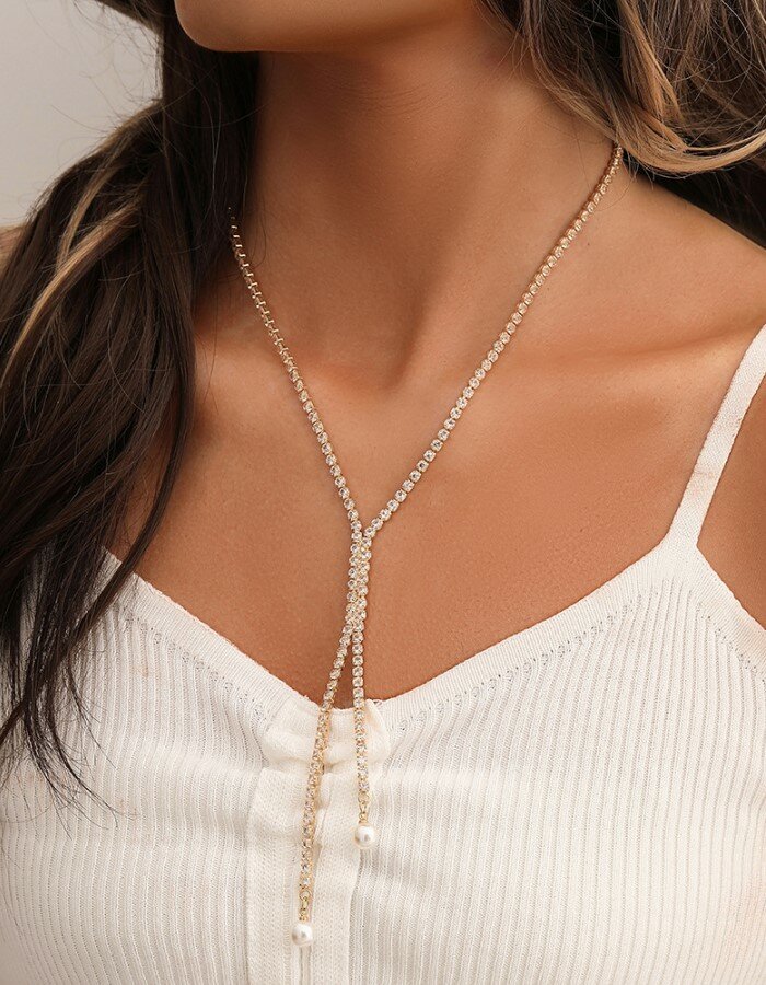 Колье, кристалл, жемчуг имитация