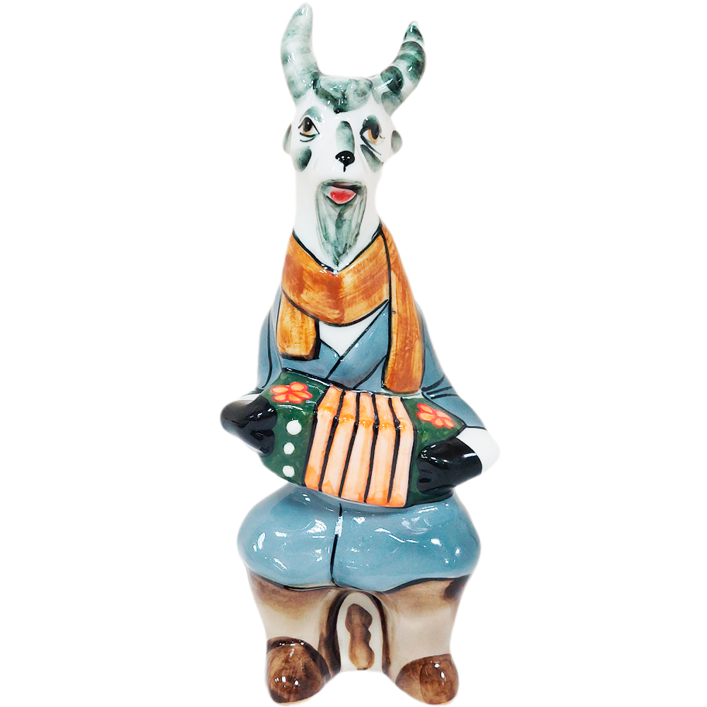 Фарфоровая фигурка ручной работы "Козел с баяном"