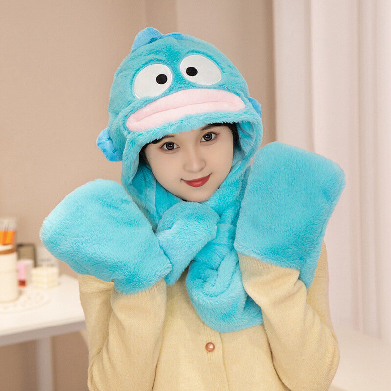 Толстая мультяшная шаль с капюшоном, накидка, плед, одеяло для сна, теплые хлопковые тапочки, шапка, шарф, перчатки 3-в-1