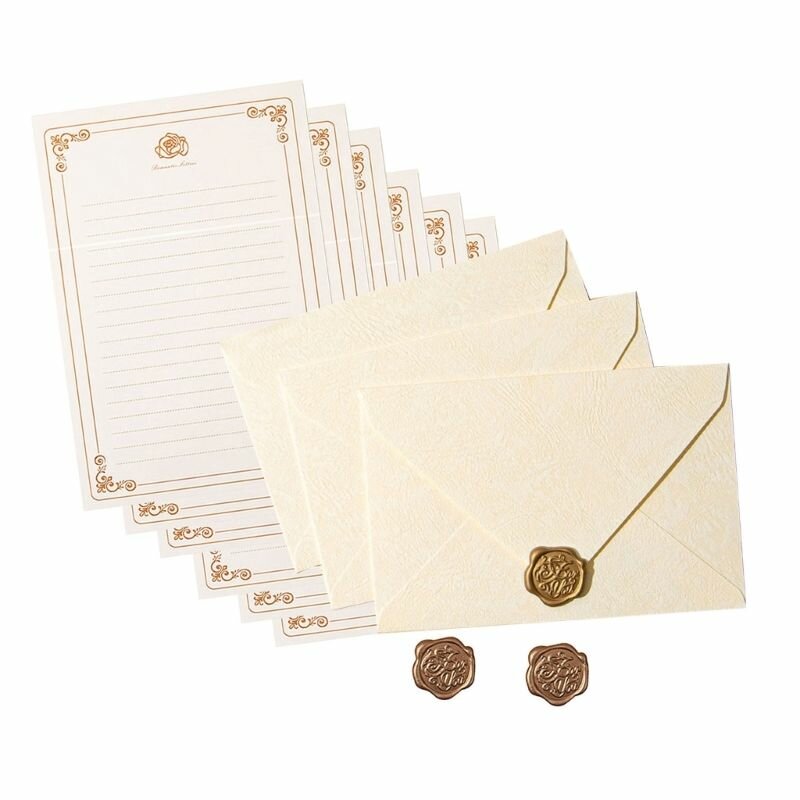 Набор конвертов и бумаги для письма с печатью - кремовый, 1 комплект