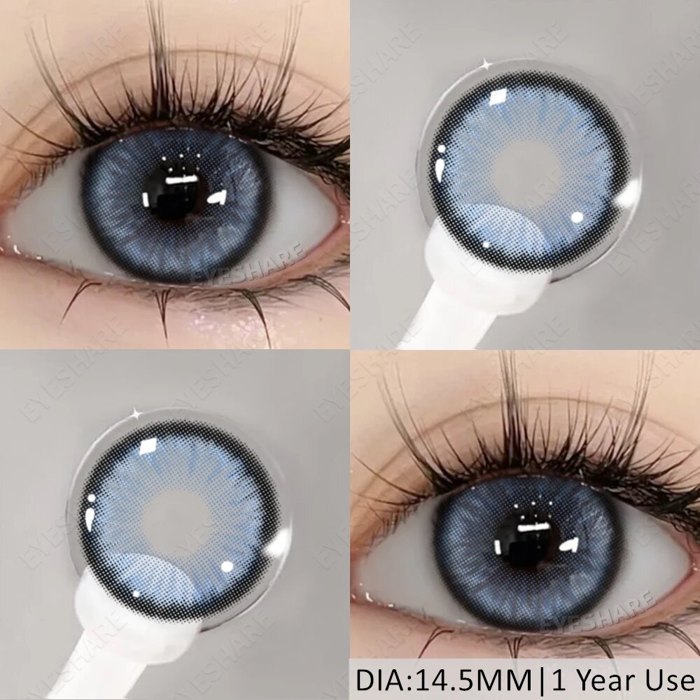 Контактные Линзы EYESHARE, 1 Пара, Годовые, Одноразовые, Без HEMA, Синие, Для Естественного Яркого Цвета Глаз