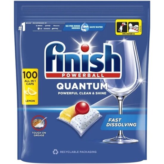 Капсулы для посудомоечных машин Finish QUANTUM, 100 шт, лимон