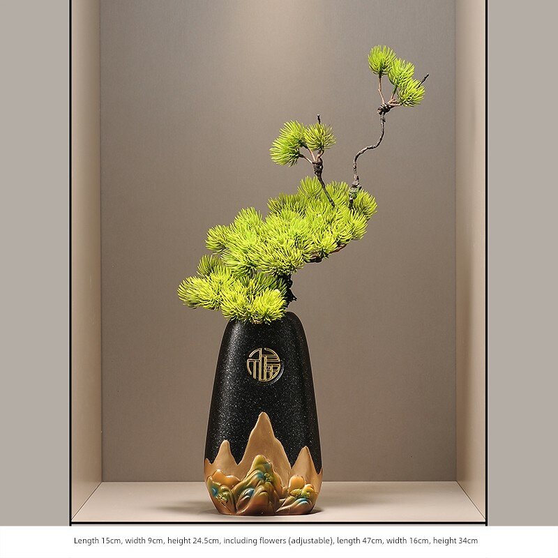 Шкаф-перегородка для прихожей с высокой керамической вазой, небольшие креативные украшения для гостиной и цветочных