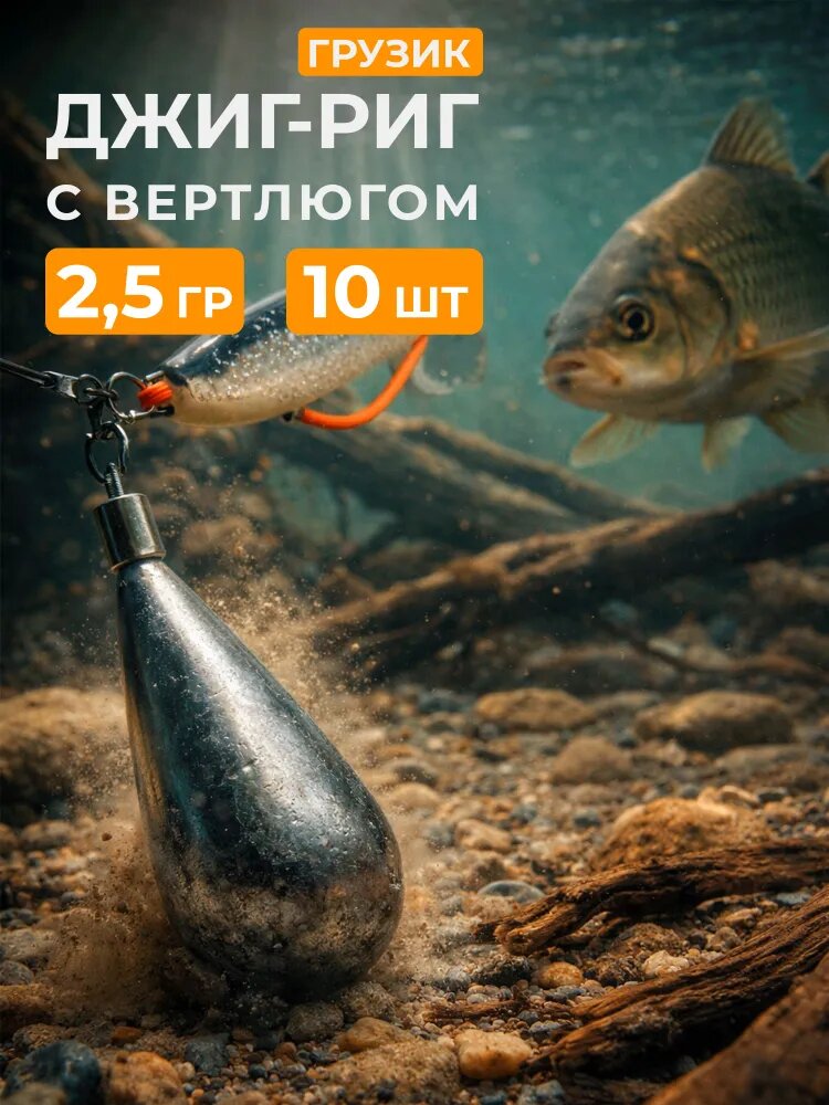 Грузик "Джиг-риг" капля с вертлюгом для рыбалки 2,5гр 10шт