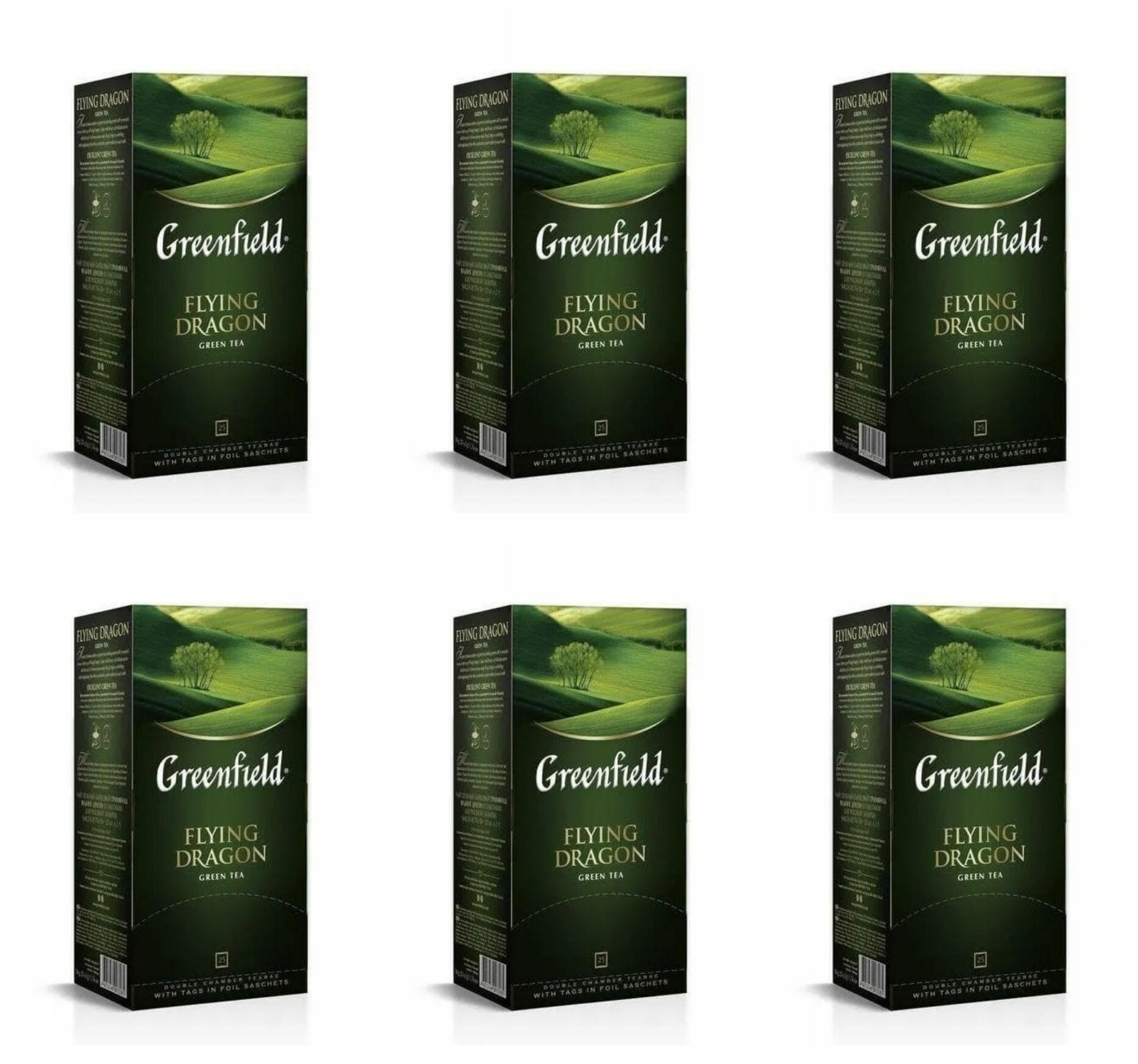 Greenfield Чай зеленый Flying Dragon, 25 пакетиков по 1,8 г, 6 уп