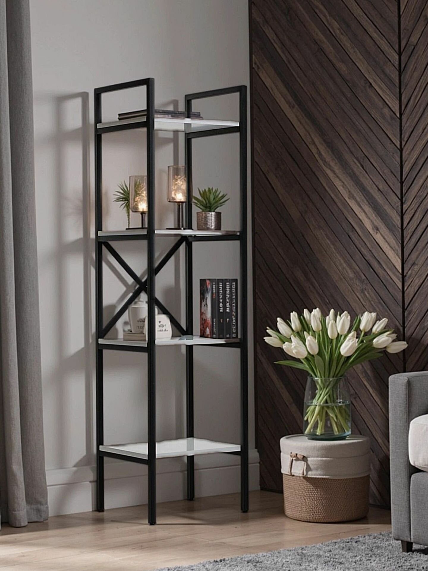 Стеллаж POLLEN mini, металлический, напольный, 147х40х35 см, Белый