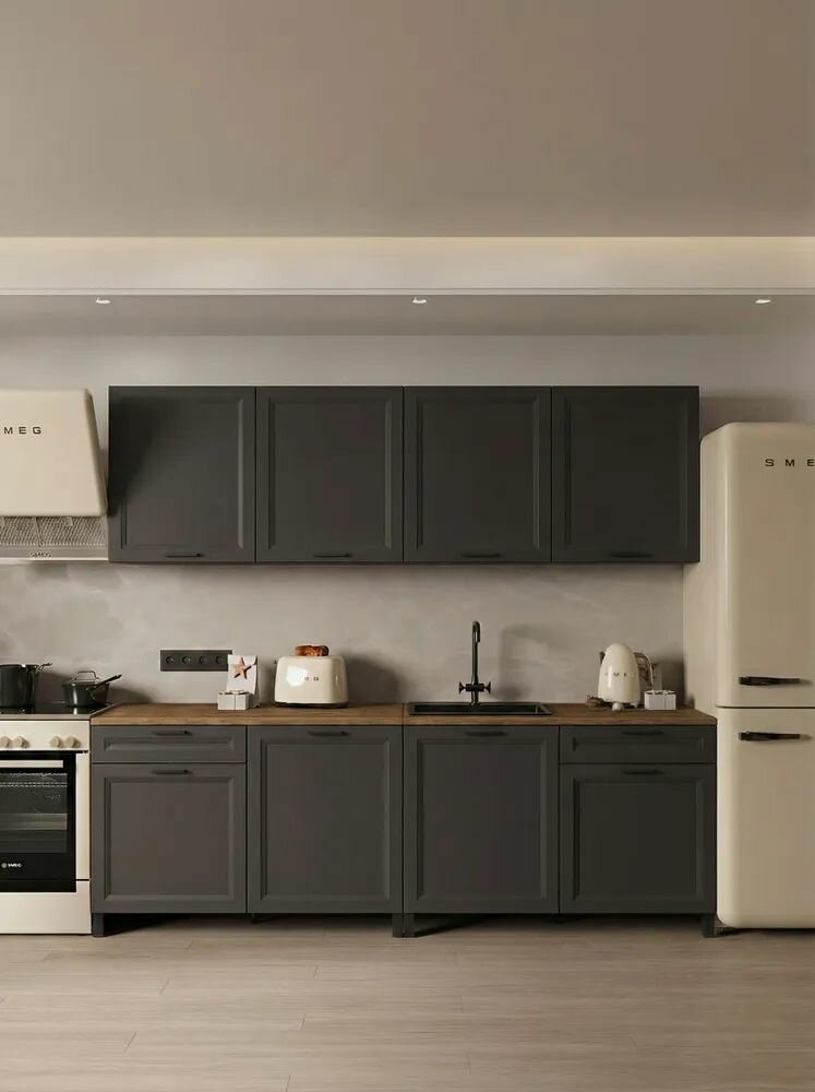 Кухонный гарнитур Мебельный рай мркг 15 Римини 2,4 м 2400х2180х600, Диамант Серый/Графит/Дуб вотан, со столешницей