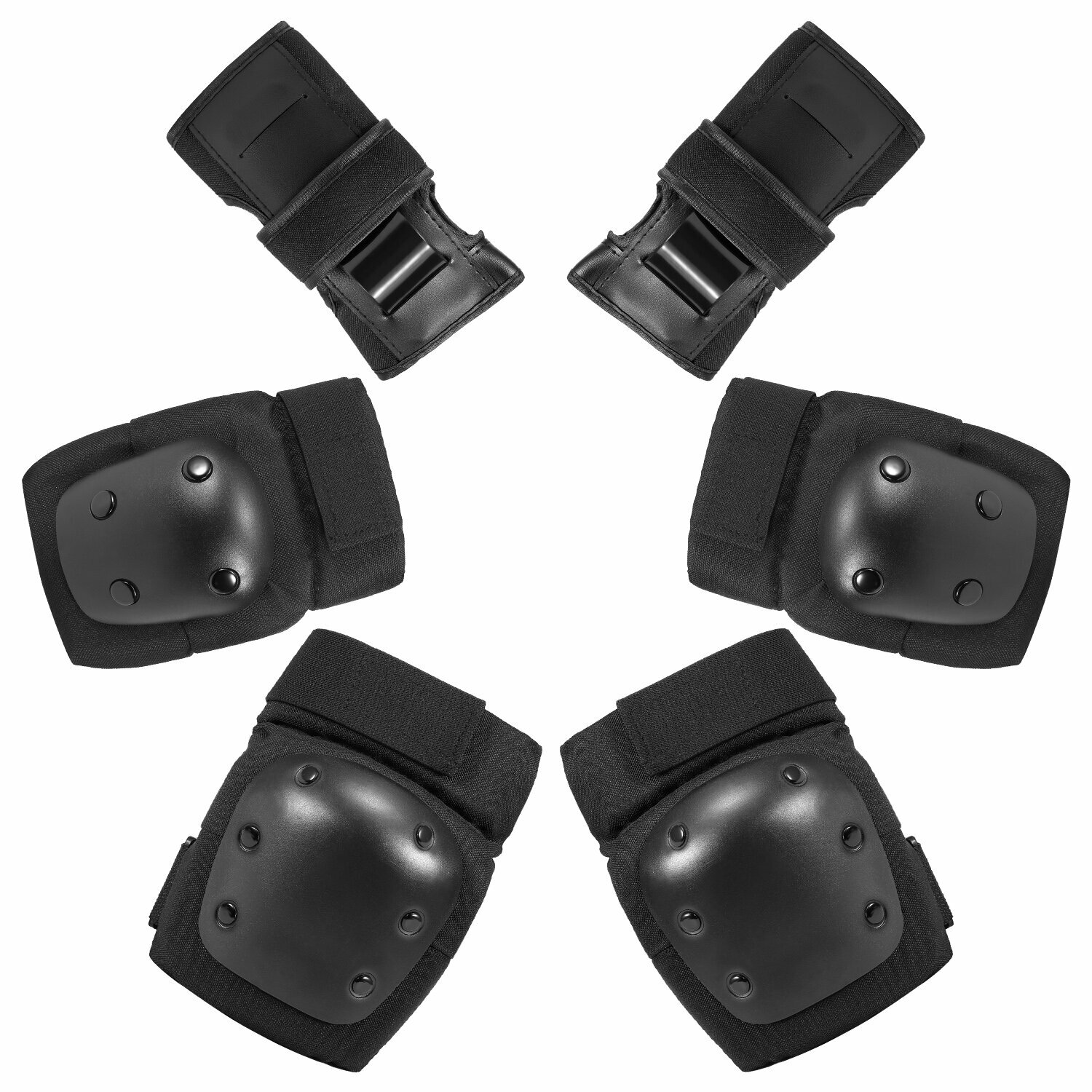 Набор защитной экипировки для спорта 6 в 1: коленные накладки, локтевые накладки, запястные накладки для детей и взрослых, для велосипеда, скейтборда, роллеров, размеры S, M, L, XL, материал Полиэстер + ПЭ + Пена, 2 коленные, 2 запястные, 2 локтевые