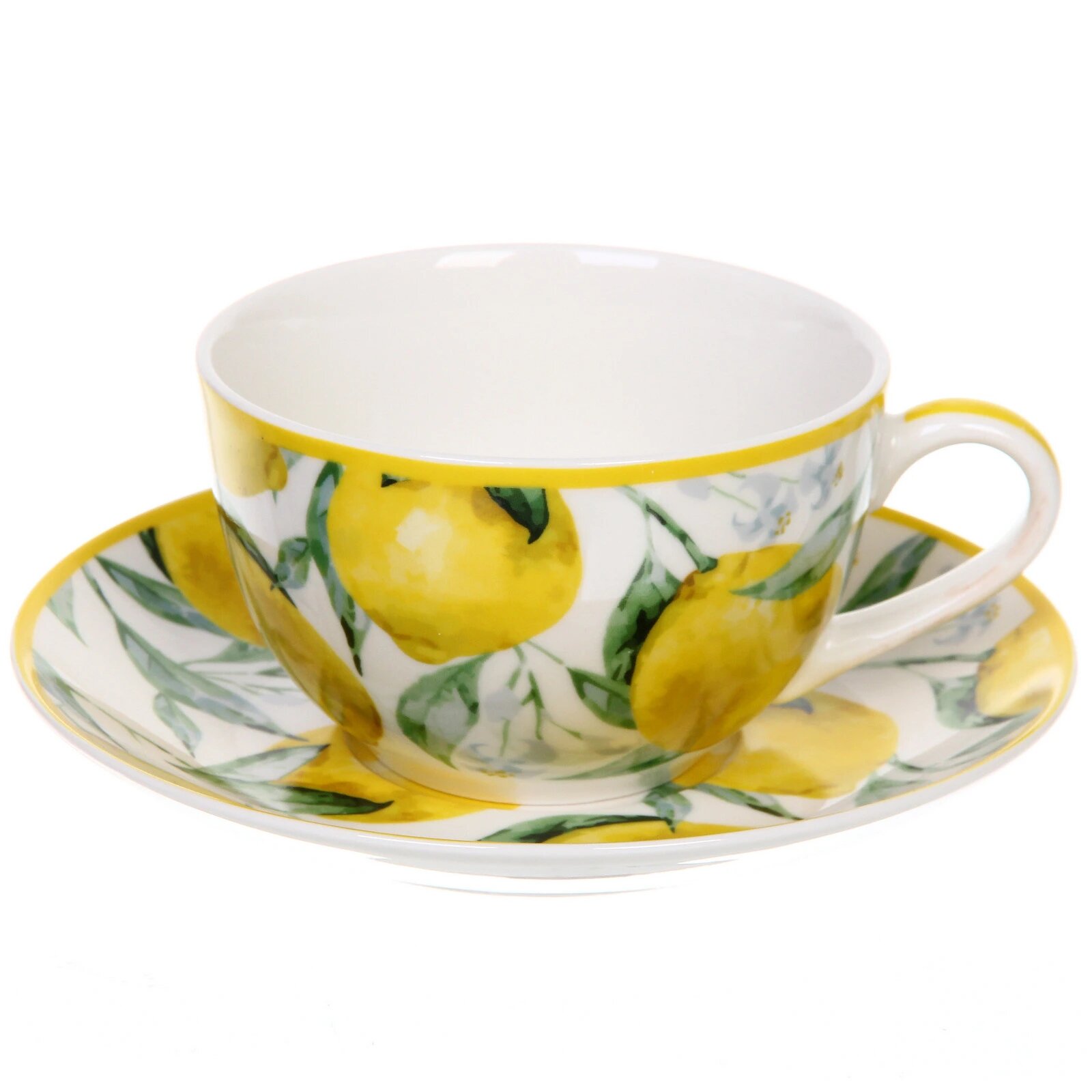 Чайная пара керамическая «Limoncello» (кружка 250 мл + блюдце), белый с жёлтым лимонным принтом