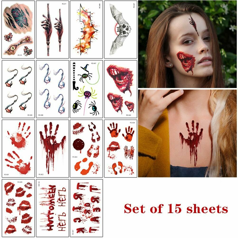 Halloween Scar Tattoo Stickers Cosplay Temporary Waterproof Wound for Face Arms Legs