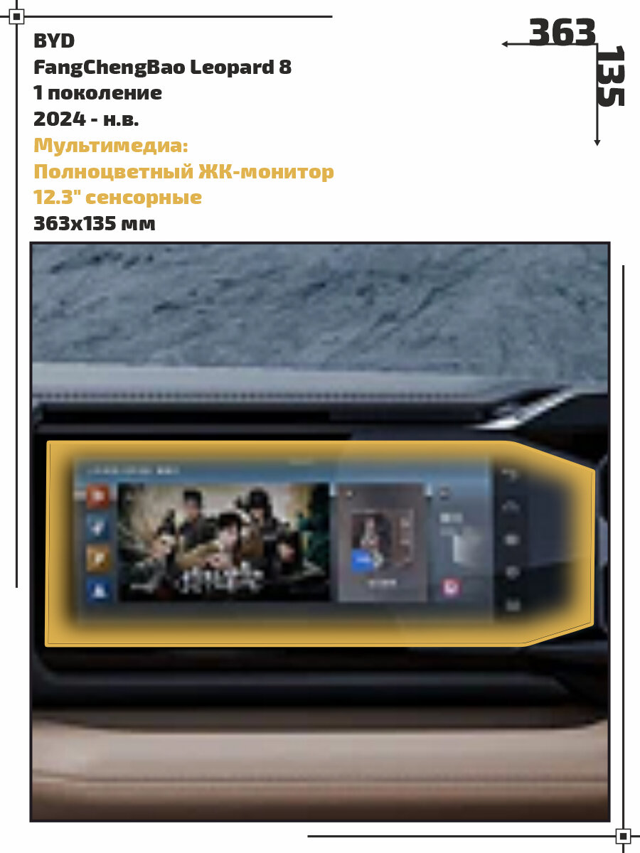 Пленка статическая EXTRASHIELD для BYD FangChengBao Leopard 8 - Мультимедиа - глянцевая - GP-BY-FCB-06