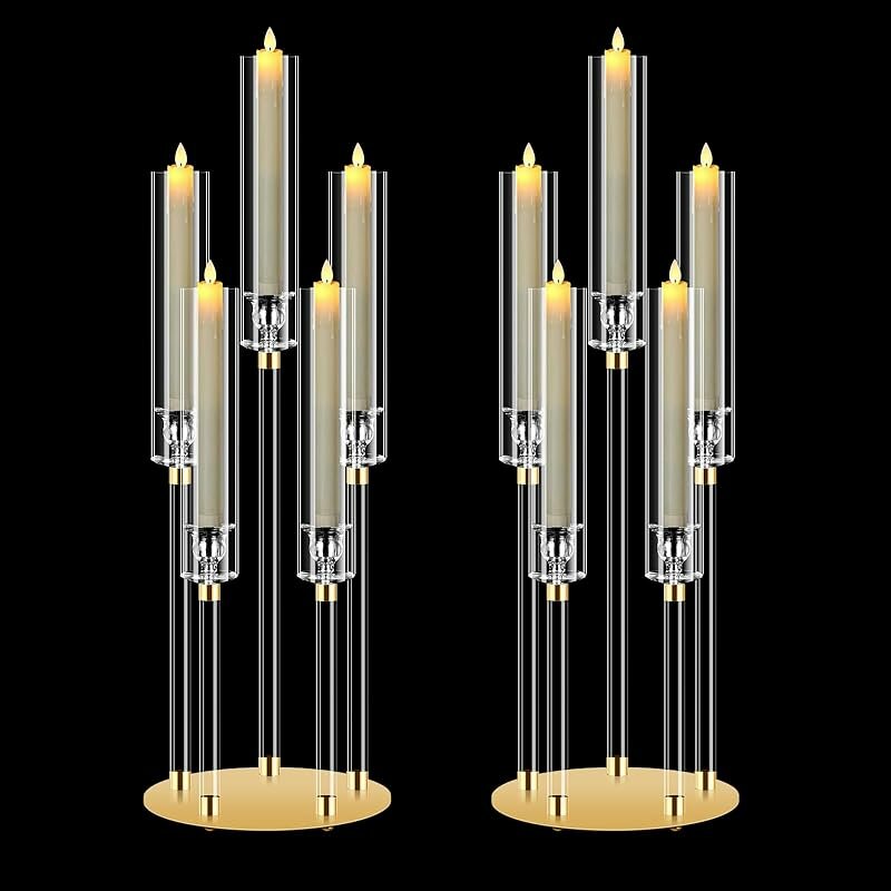 2 комплекта подсвечников из акрила высотой 68 см с 5 подлокотниками (свечи не входят в комплект)