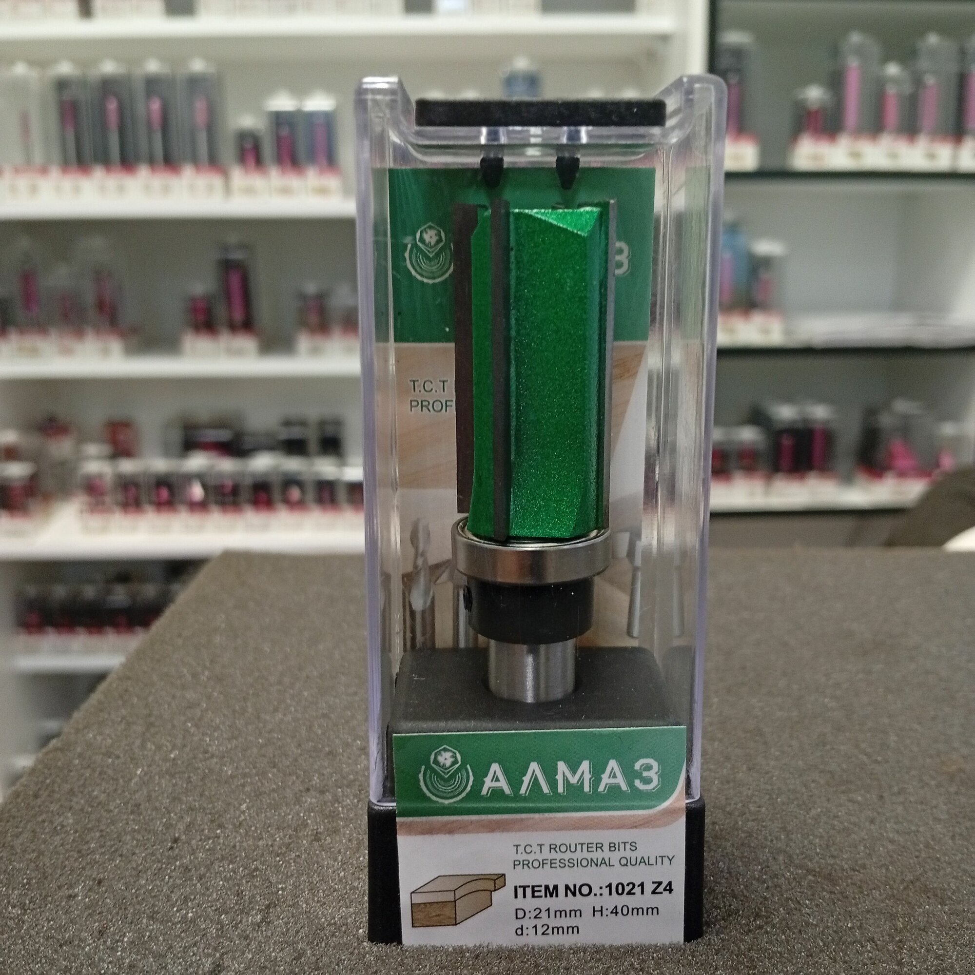 Фреза обгонная 4 ножа с верхним подшипником Алмаз 1021 Z4 D:21mm I:40mm d:12mm