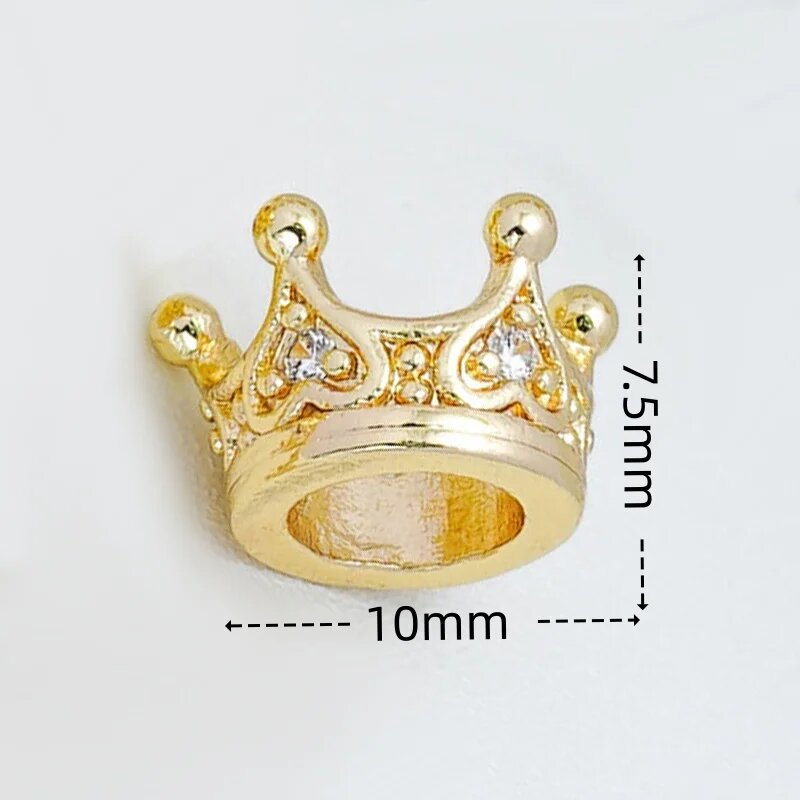 Бусины-короны латунные с цирконием, 10x7.5 мм, Gold, SC0353-Gold