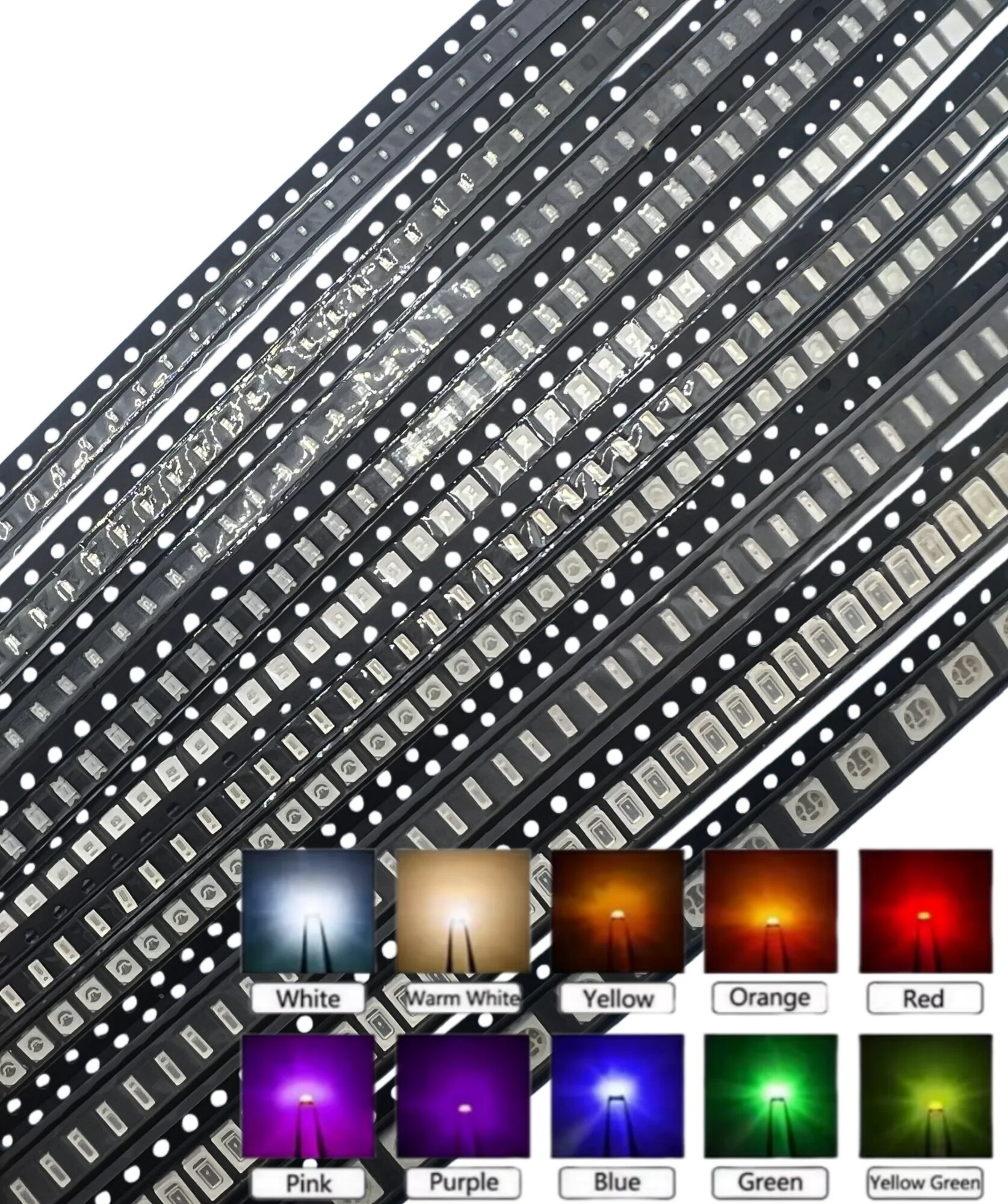 100 шт. светодиод SMD 3528 5050 1210 0402 0603 1206 0805 Белый Красный Синий Теплый белый Зеленый Желтый Оранжевый светодиод