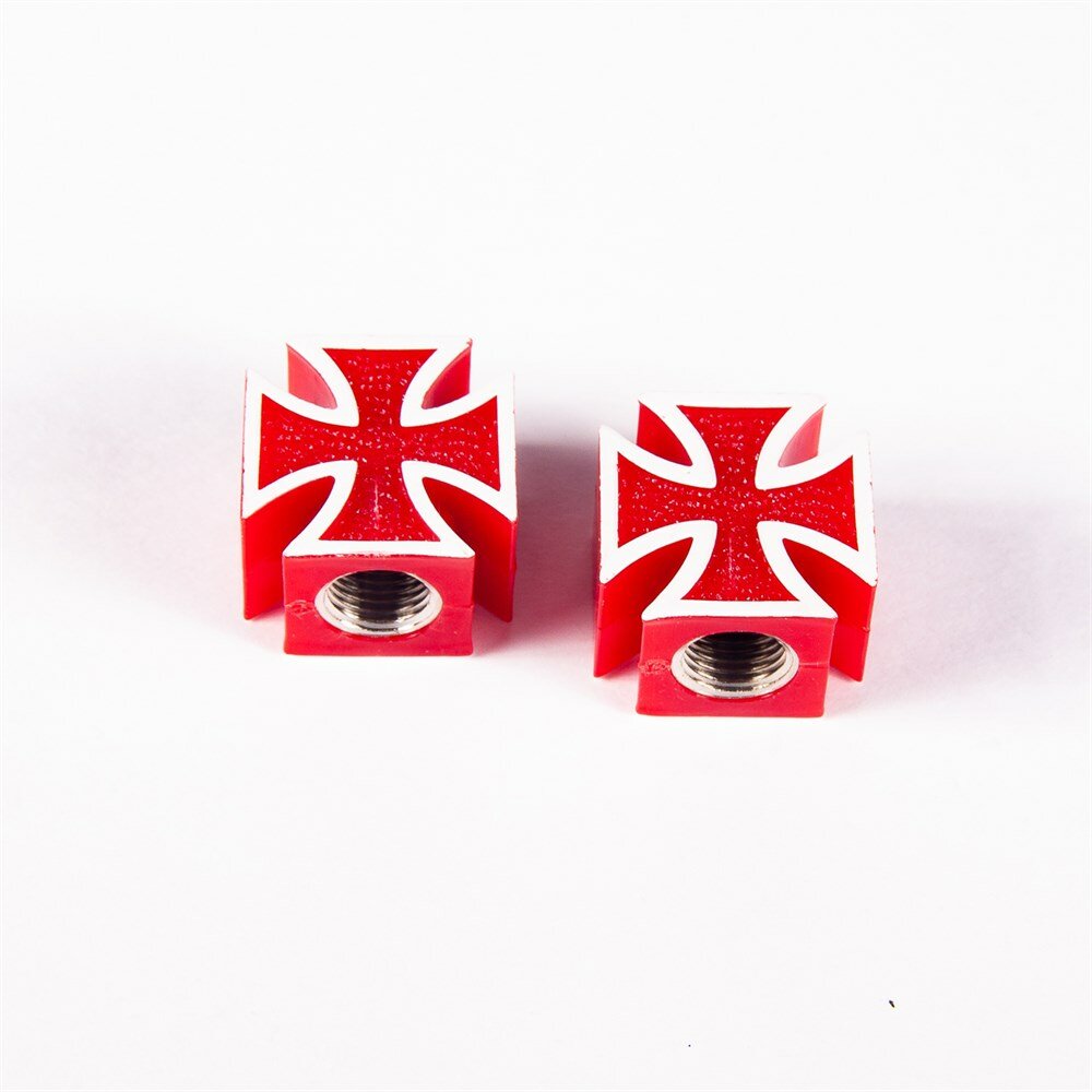 Колпачок для камер AV 4BIKE V23 пластик дизайн "Крест" 2 шт красный