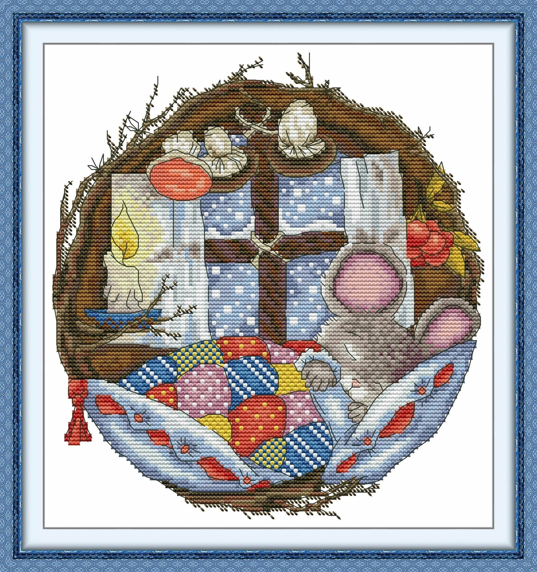 Эксклюзивный набор для вышивания крестиком 36x38 см, сюжет Маленькая мышка в зимней спячке на канве 11CT