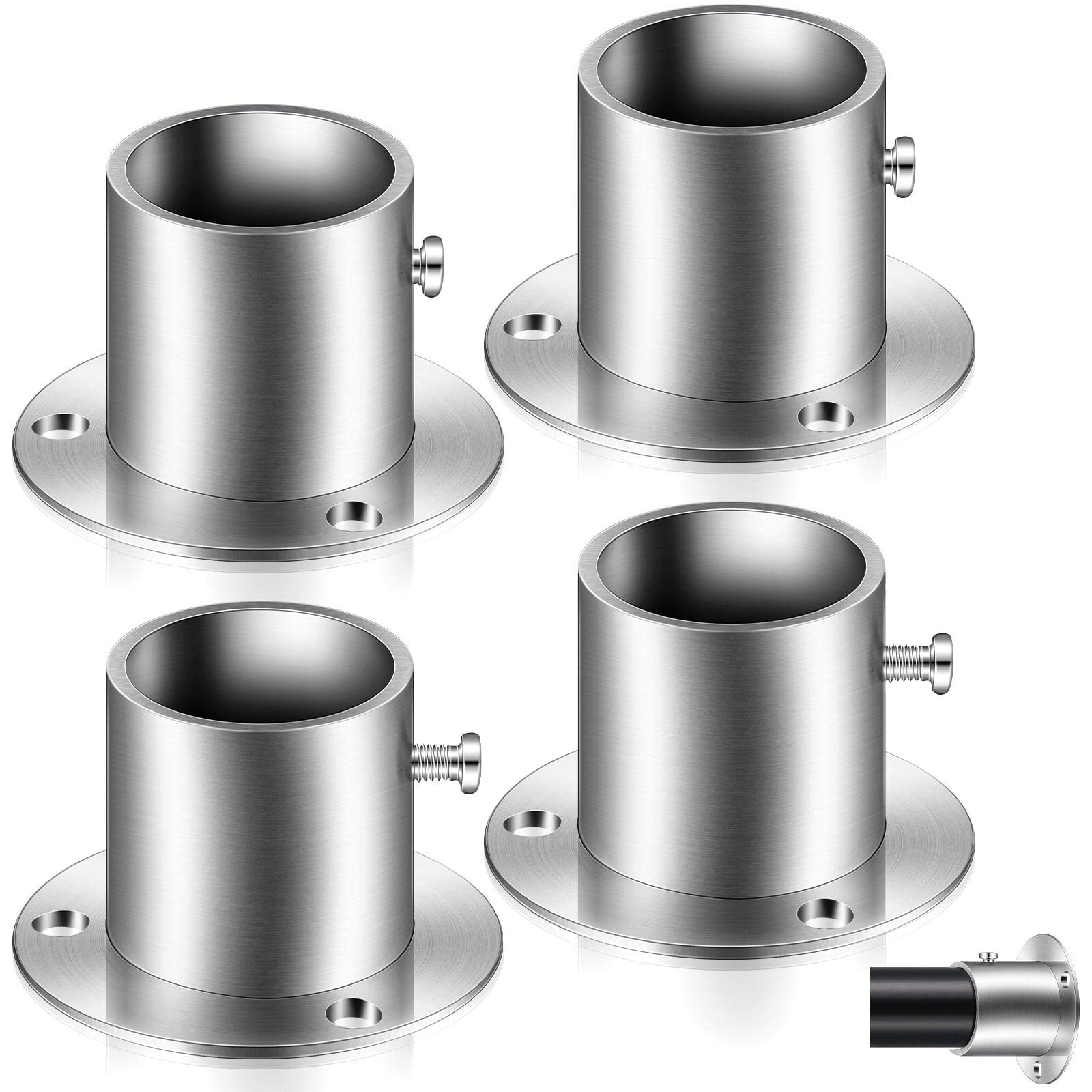 4 упаковки Фланцы для гардеробных штанг из нержавеющей стали, Розетки для лестниц бассейна, Крепления регулируемые, Поддержки, Крепления для потолка, Концевые розетки для гардеробных штанг, Поддержки для гардеробов, Фланцы для труб, Нержавеющая сталь,