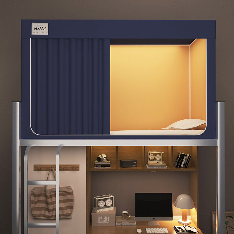 Занавеска для кровати в студенческом общежитии, светонепроницаемая, пылезащитная, москитная сетка с кронштейном, стиль на молнии, односпальная москитная сетка для двухъярусной кровати 0.9 м