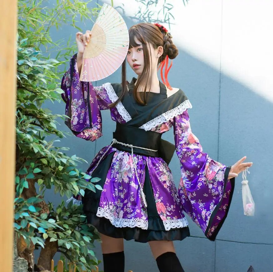 Женское аниме кимоно платье Сакура М, Фиолетовый, фиолетовый