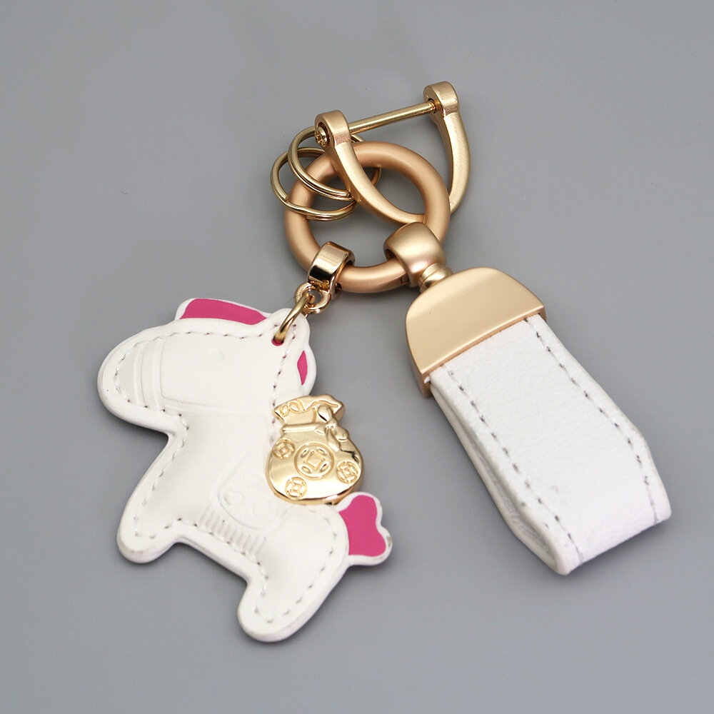 Быстро обогатите себя, брелок для ключей с узором маленькой овечки, кожаный брелок с маленькой лошадкой, интернет-знаменитость, парный брелок с жемчугом и золотом