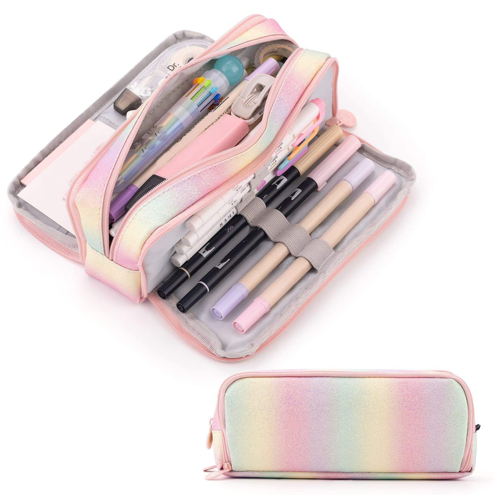 Чехол для карандашей с большим объемом 3 отсека футляр для ручек для школы подростка девушки мальчика мужчин женщин размер 8.46*2.76*3.54 дюйма (21.5*7*9 см) вмещает до 50 карандашей или ручек с металлическими зippers