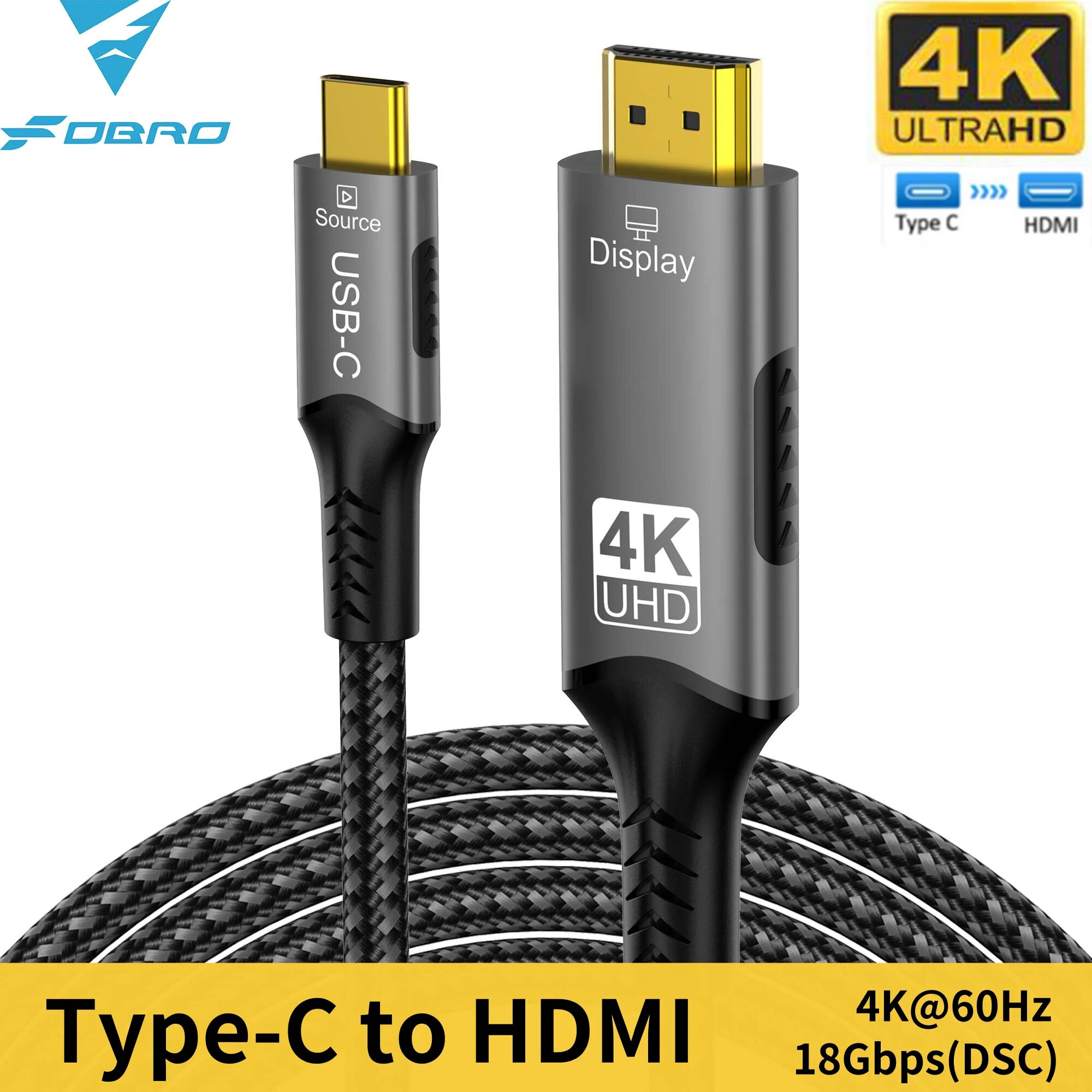 Кабель USB C на HDMI 8K@60Hz 4K@120Hz, совместимый с HDMI, для преобразователя ТВ, MacBook Air, iPad, адаптер USB-C на HDMI