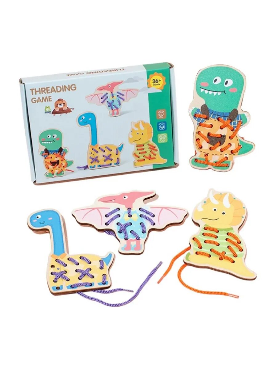 Развивающая игрушка динозавр, шнуровка, моторика рук