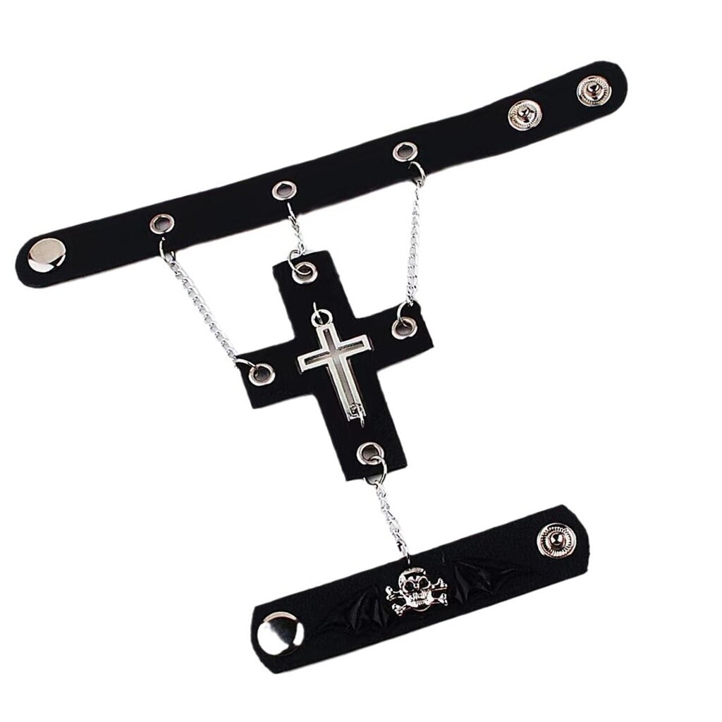 Готические Кресты Браслет-Цепочка Для Рук В Стиле Панк-Рок Кожаные Браслеты Браслет с Кольцами для Пальцев Аксессуары Для Косплея На Хэллоуин