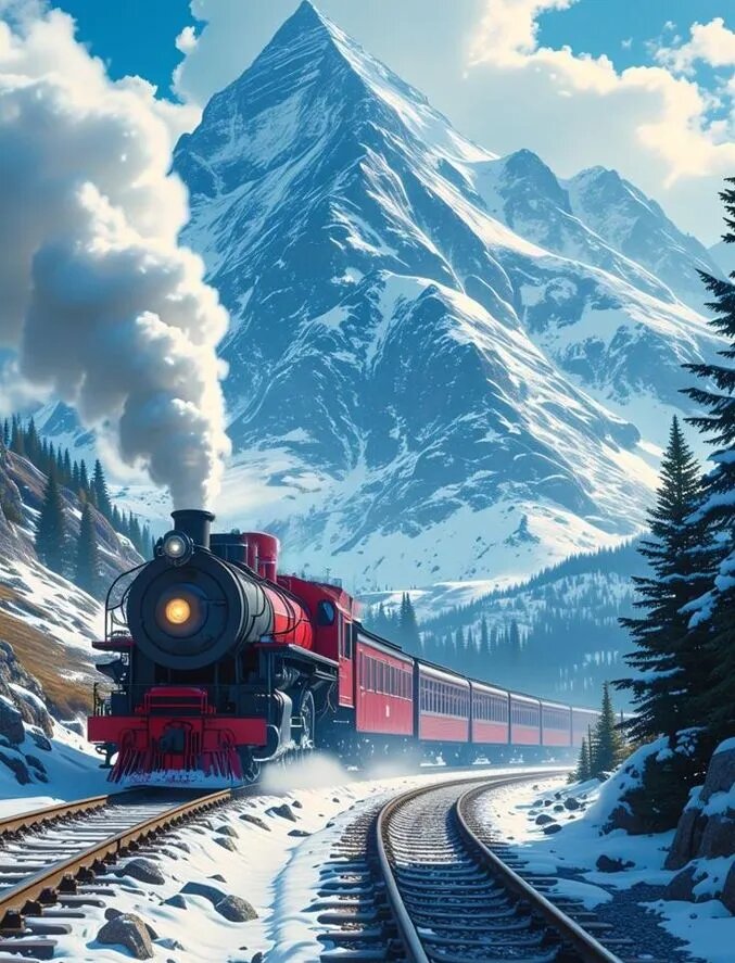 Алмазная Мозаика "Поезд И Паровоз" 40*50 См, Безрамная, Идеальна Для Дома, Украшения, Подарков.