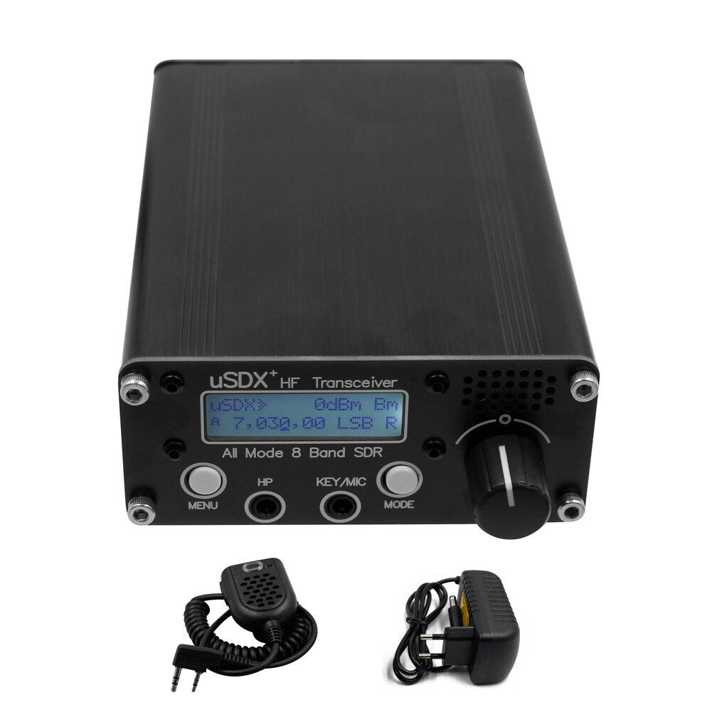 USDR uSDX+Plus V2 8 Bands SDR Transceivers HF SSB QRP Portable High Frequency Short Waves Transceivers LCD Display Speaker Microphone, Material aluminium alloy, Power 13.8V(1.5A Max), Adapter EUPlug USA Plug(Optional), Power supplys mode Battery(NOT