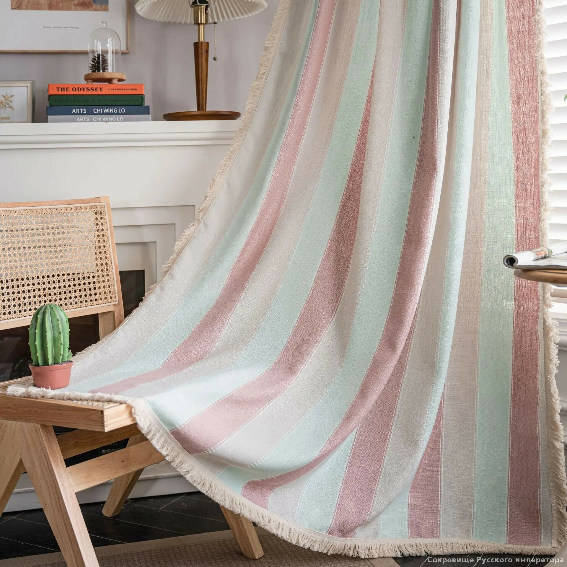 Хлопковые льняные шторы, полупрозрачные полосатые W140xH260cm, Pink