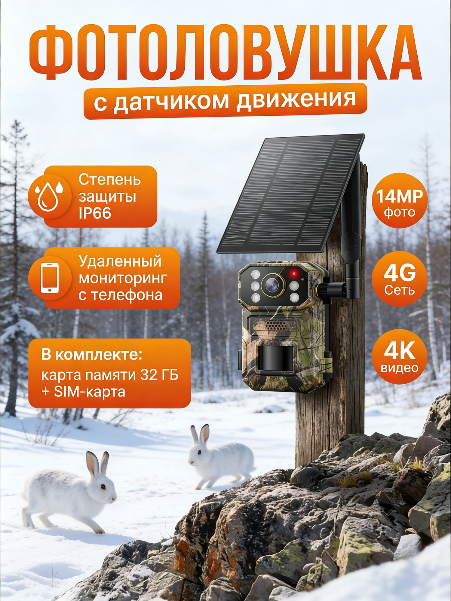 Фотоловушка, ночное видение, сим-карта, высокая четкость, водонепроницаемая, пылезащитная