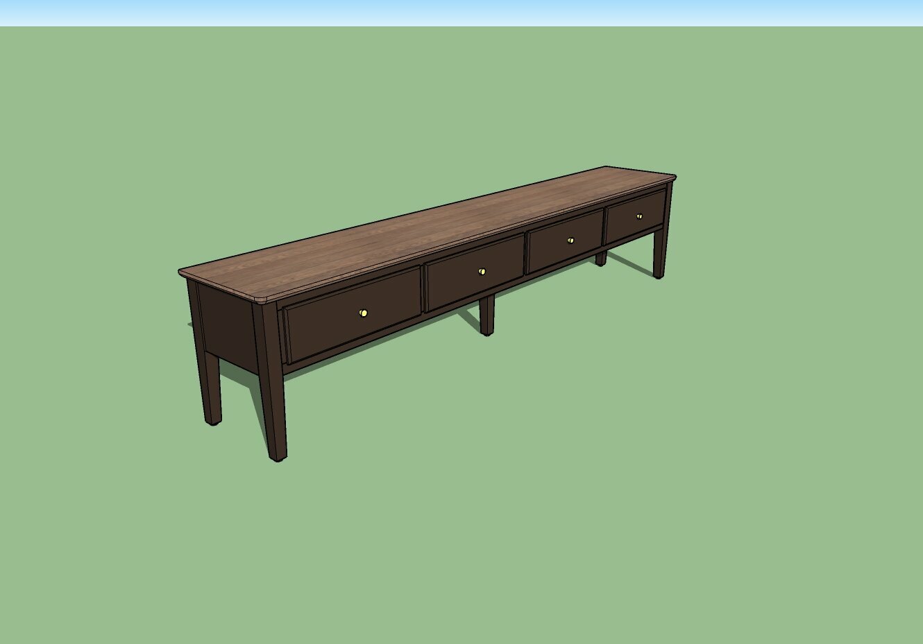 Тумба под телевизор в классическом стиле PW0042 с двумя ящиками, 210х35х45, Цвет коричневый, шпон ореха.