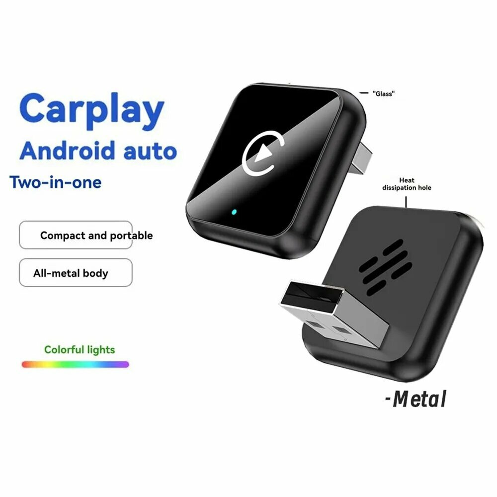 Беспроводной адаптер CarPlay 2-в-1, USB-адаптер Carplay/Android Auto Smart AI Box с проводным подключением Plug and Play B