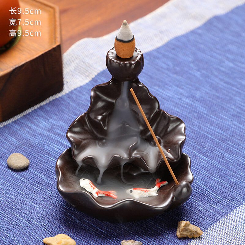 Кадильница с обратным потоком, креативный домашний декор, керамическое изделие, дзен-орнамент, рыбки, сандаловое дерево, орнаментальный кросс-бордер