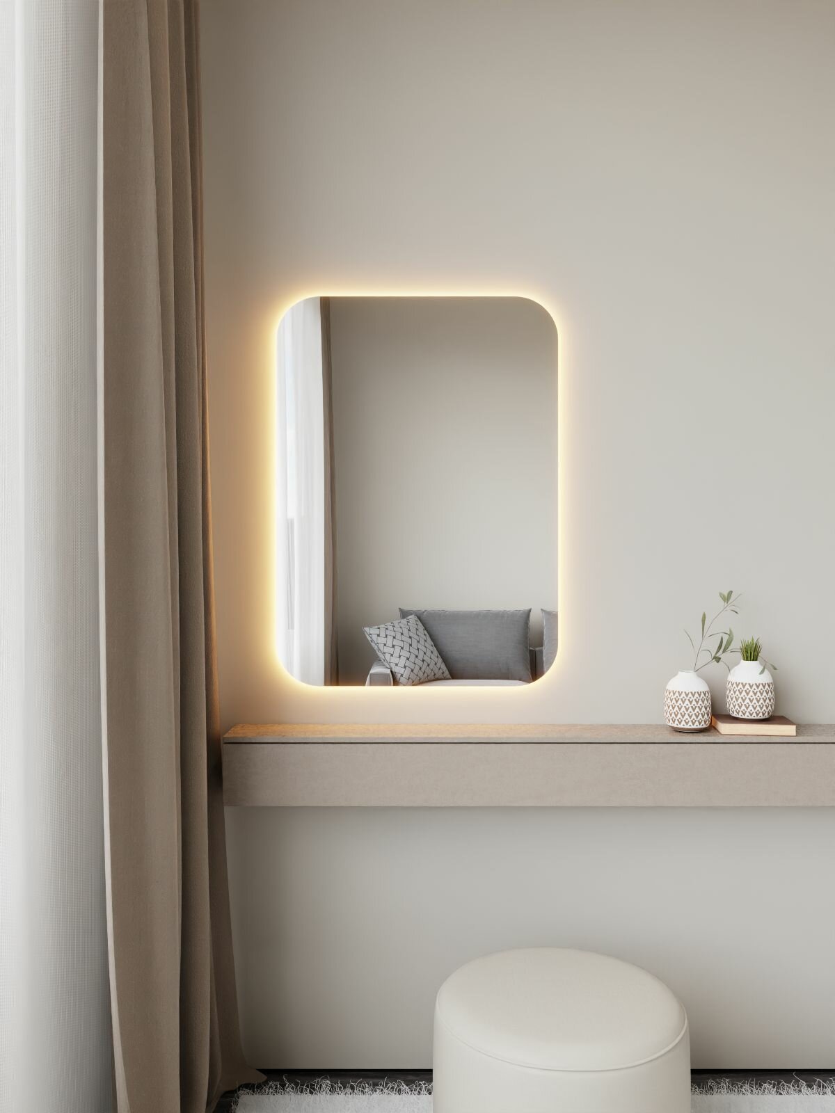 Зеркало настенное 90х70 см. мягкий квадрат BLX MIRROR с подсветкой теплый свет 3000К