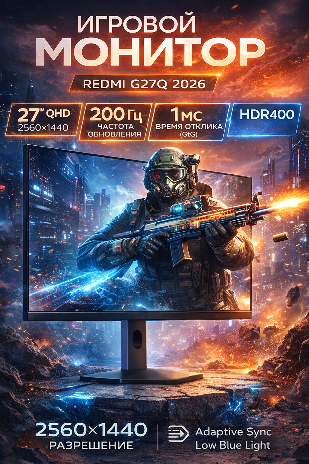Игровой монитор Xiaomi Redmi G27Q 2026, 27″, 2K QHD, 200 Гц, Fast IPS, 1 мс, HDR400 (P27QDB-RG)
