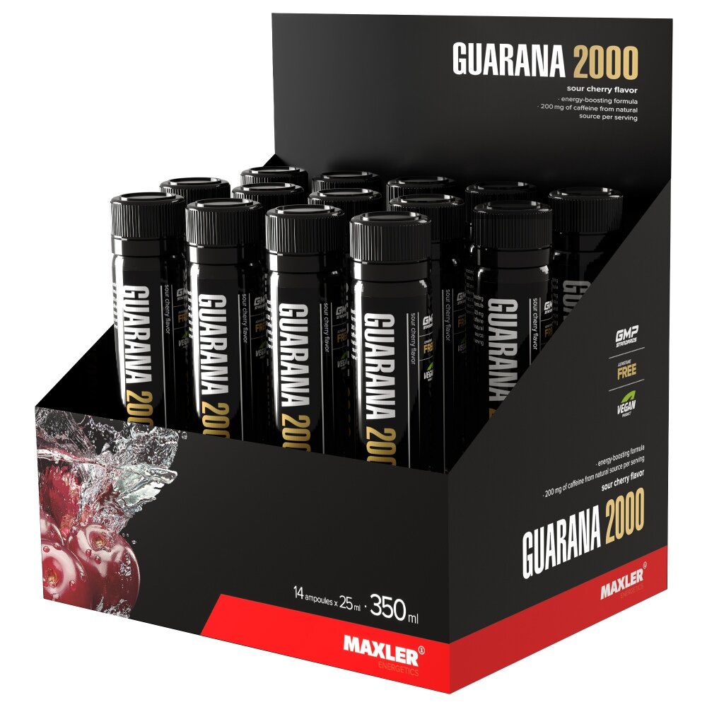 Maxler Germany Guarana 2000, 14 ампул * 25 мл, Вкус Sour Cherry / Кислая Вишня