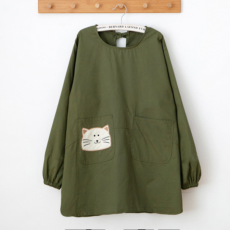 Фартук-халат с длинными рукавами, из чистого хлопка, художественная рабочая одежда для рисования, для кафе, домашнего использования, утепленный, кухонная одежда с защитой от пятен.