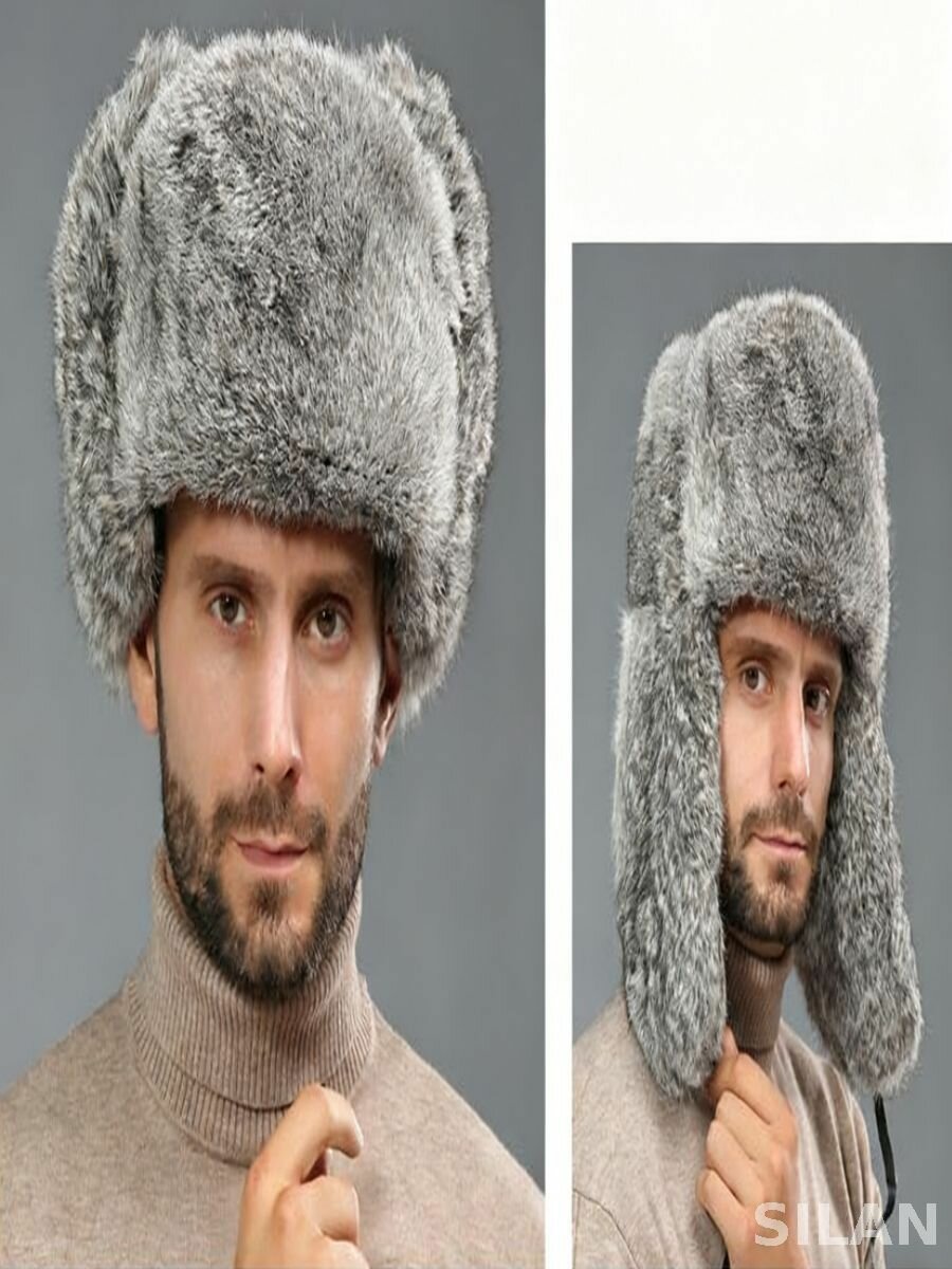 Шапка-ушанка Осень-зима для мужчин и женщин, размер L（58-62cm）, серый — фото 1
