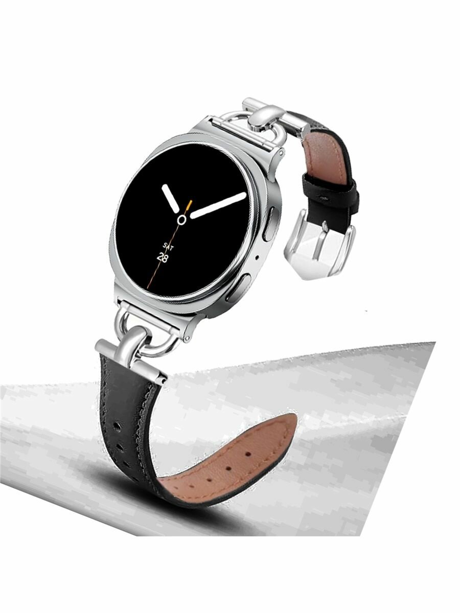 Кожаный ремешок для Samsung Galaxy Watch 8 40 мм 44 мм / 8 Classic 46мм, тонкий кожаный ремешок с металлической пряжкой D-образной формы для женщин замена ремешка совместимый с Galaxy Watch 8 ремешок для часов женский ремешок