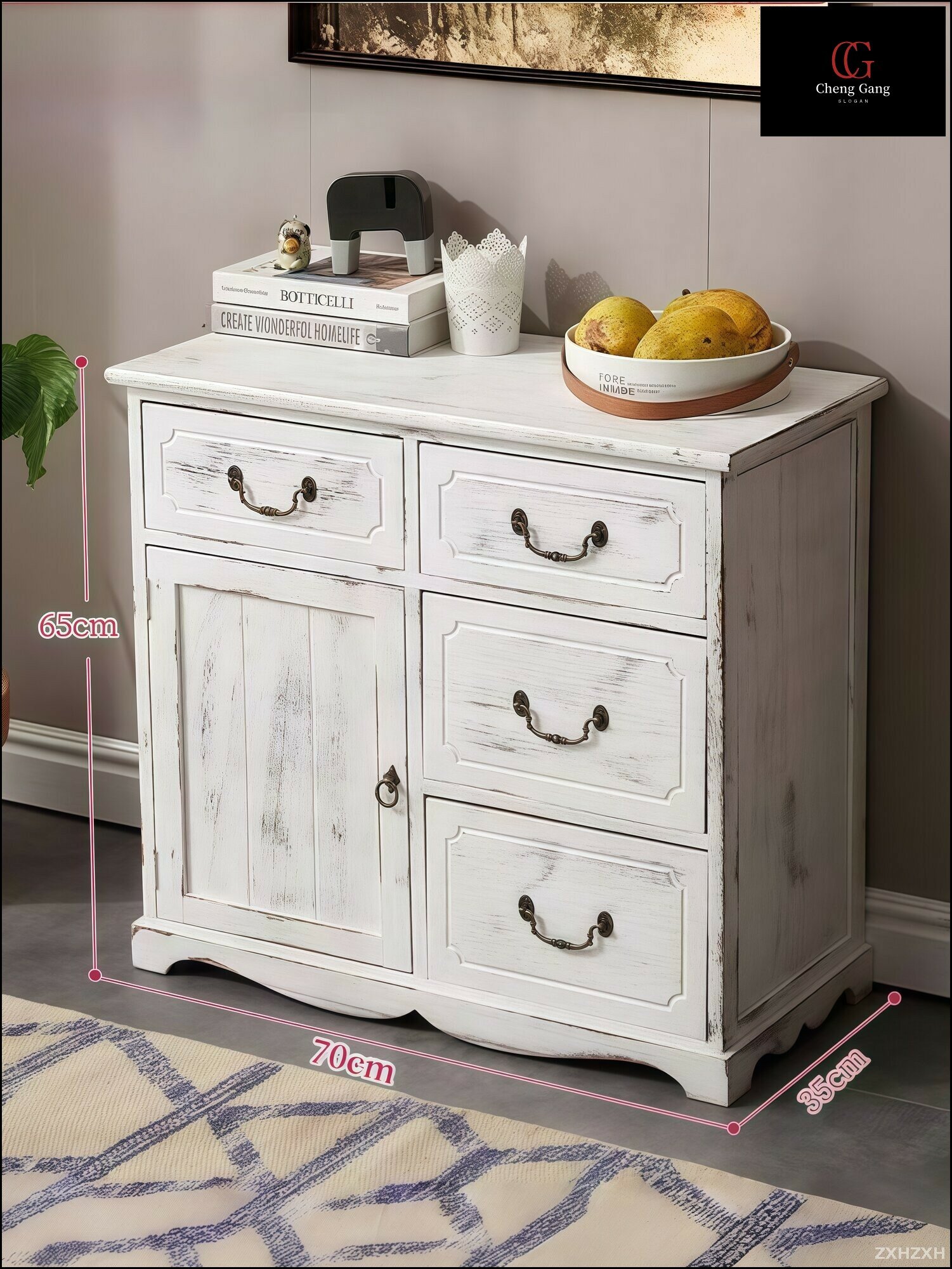 Ретро комод из массива дерева для премиум хранения с многослойной отделкой