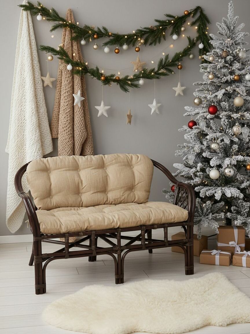 Диван плетёный из натурального ротанга с мягкими подушками