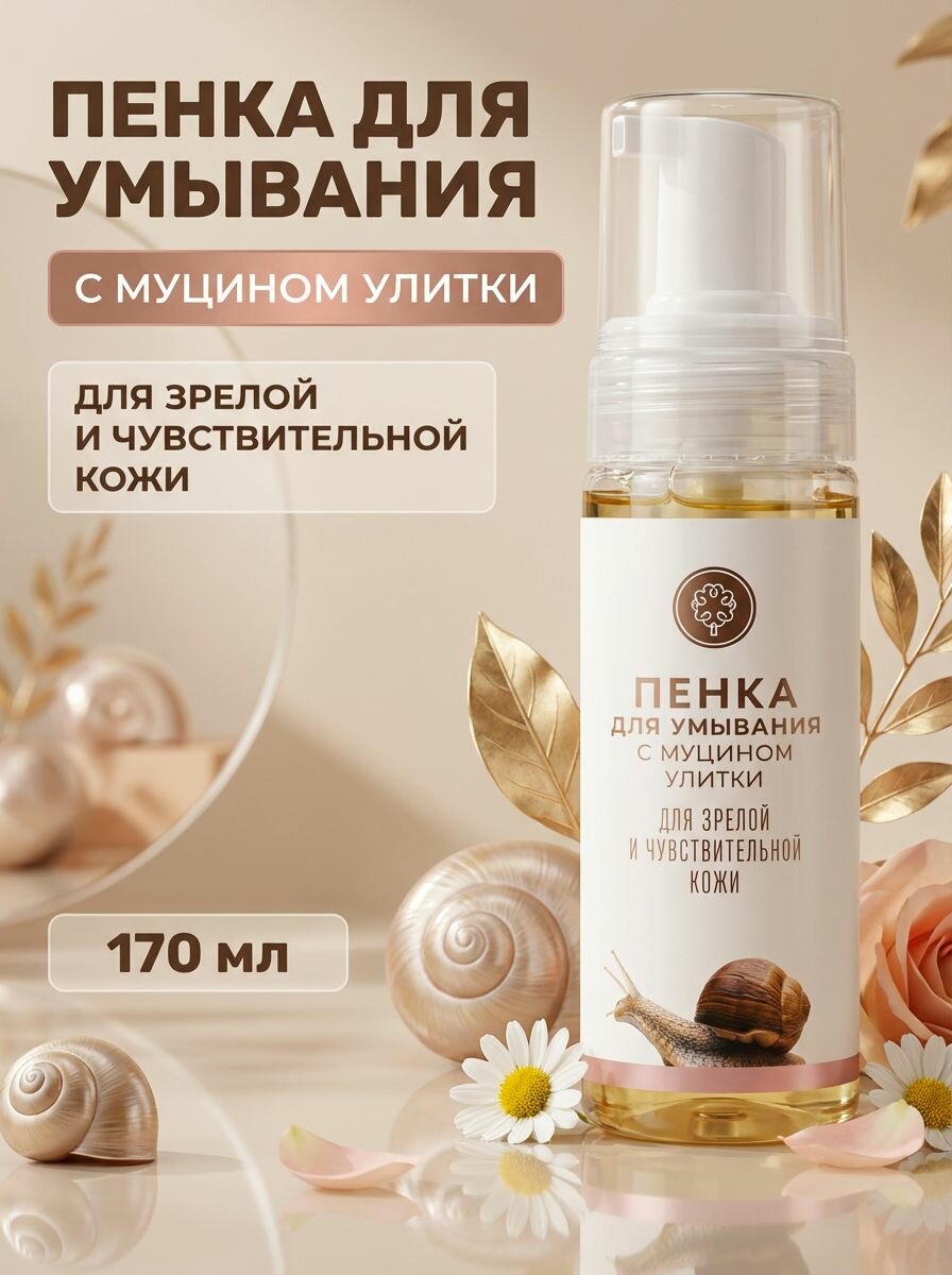 Пенка для умывания для зрелой и чувствительной кожи с муцином улитки увлажняющая омолаживающая, 170 мл