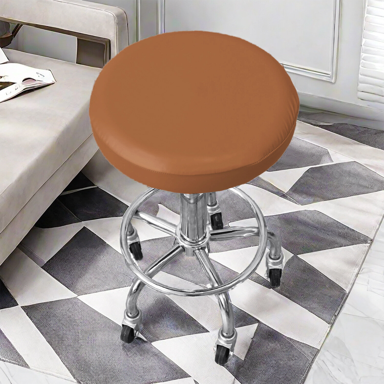 Круглый чехол для стула, чехол для круглого стула, чехол для круглого табурета, водонепроницаемый чехол для барной подушки, PU чехол для круглого табурета