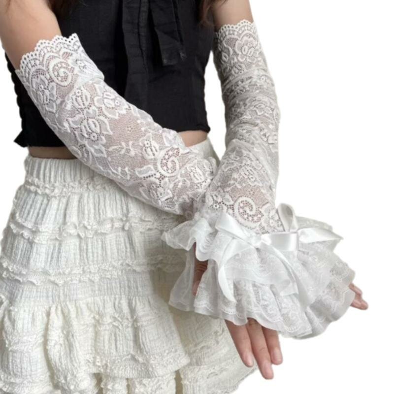 Перчатки, Рукава перчаток с кружевным бантом-Белый