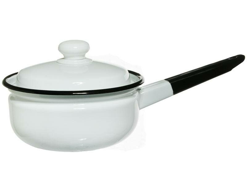 Ковш 1.5л эмалированный с крышкой без рисунка