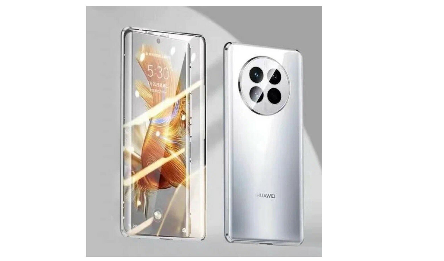 Магнитный чехол бампер MyPads «Vetro magnete» для Huawei Mate 60 из закаленного стекла и металла серебристый